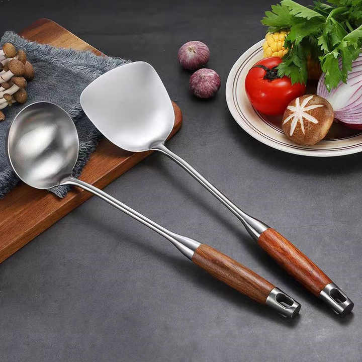 304 Rosewood Long Handle Stainless Steel Stir-Fry Shovel Spoon ...