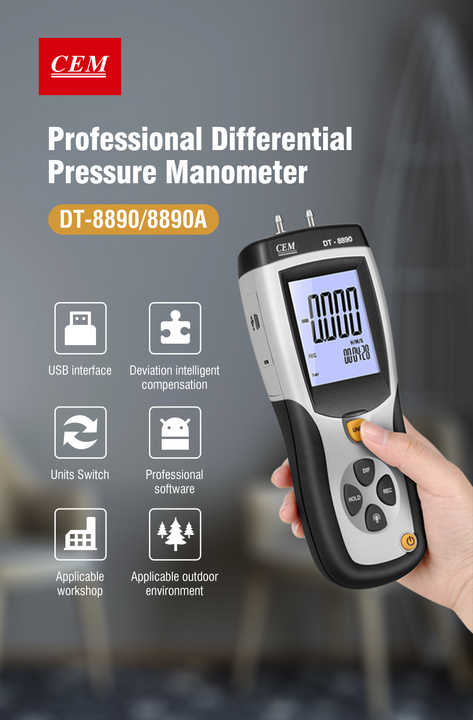 CEM DT-8890 Differential Pressure Manometer - High Accuracy