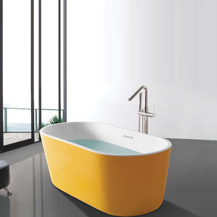Yellow and White Colour Modern Freestanding Acrylic Bath Tub Design ...