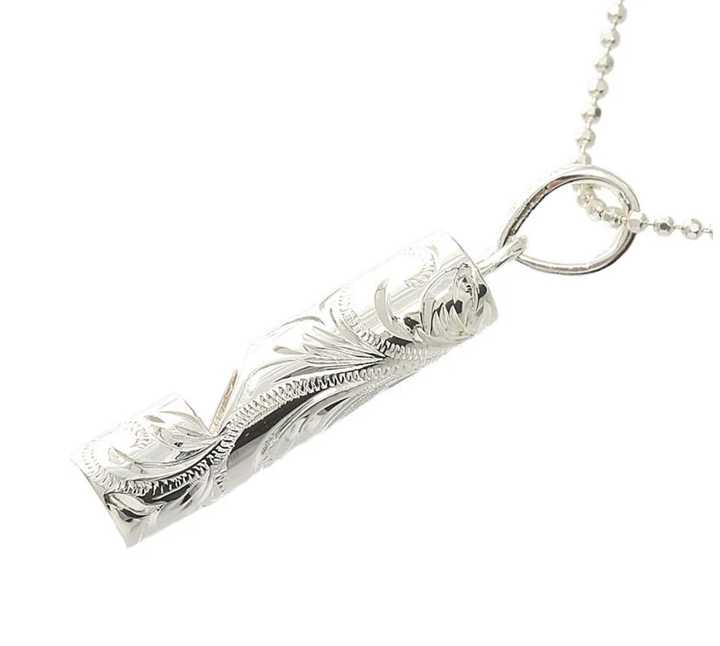 Hand Carved Sterling Silver Hawaiian Scroll Whistle Pendant
