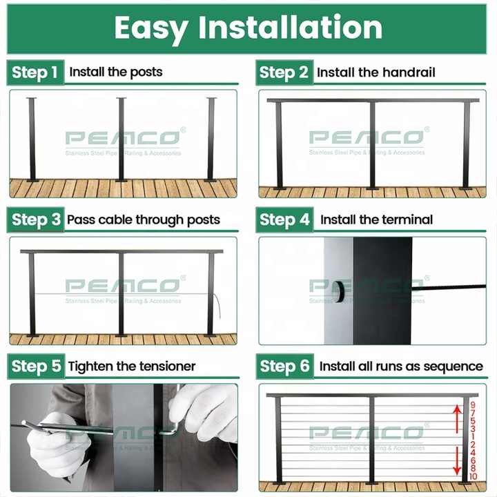Exterior Black Deck Wire Rope Balustrade Cost - DIY Cable Railing System
