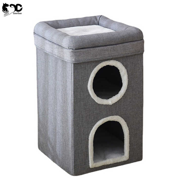 GeerDuo Pet 2-Storey Indoor Foldable Cat Hideaway Condo Cube Cave Bed ...