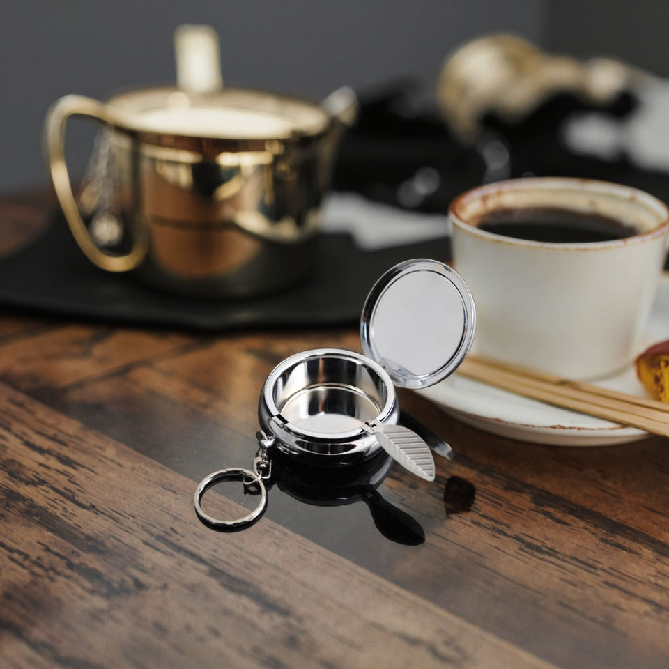 Metal Portable Stainless Steel Pocket Ashtray with Key Chain
