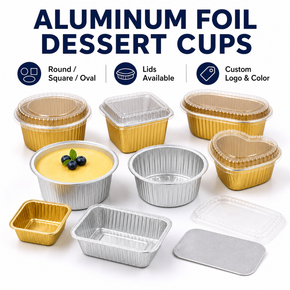 Custom Disposable Aluminum Foil Pudding Cups With Lids Round Square ...