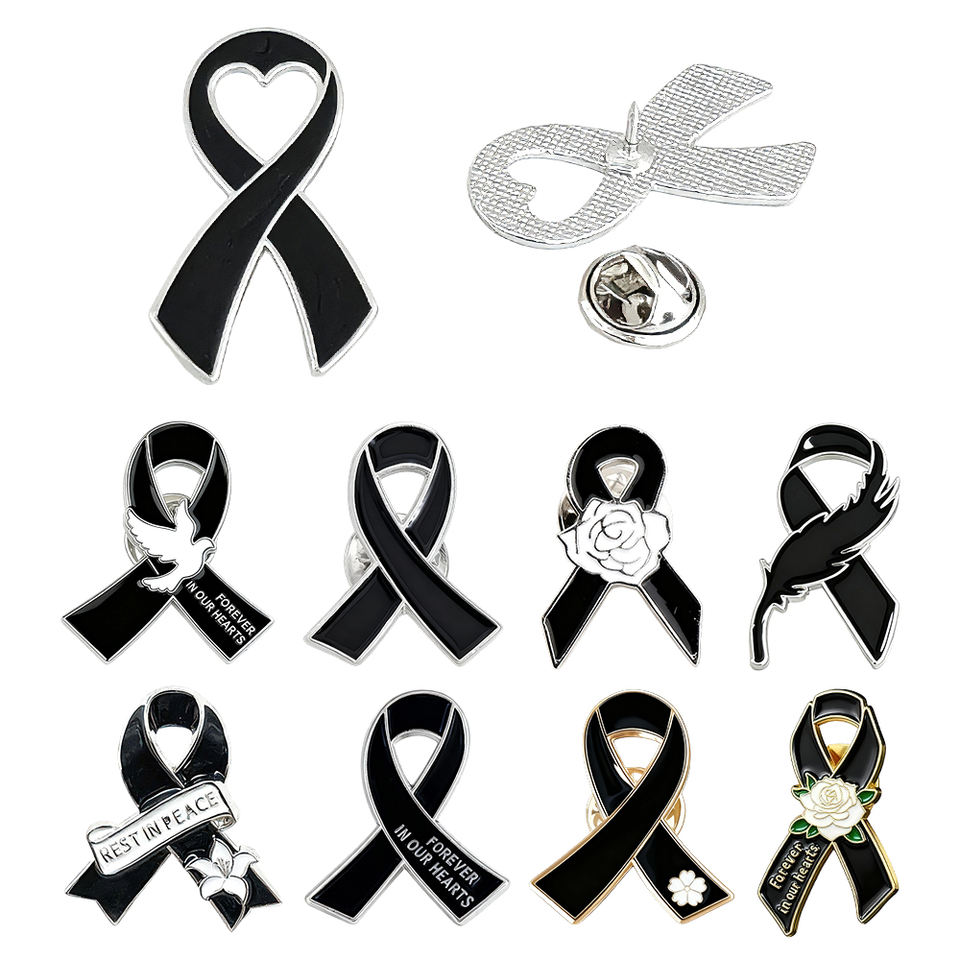 Wholesale Black Ribbon Lapel Pin Enamel Awareness Badge Memorial Events ...