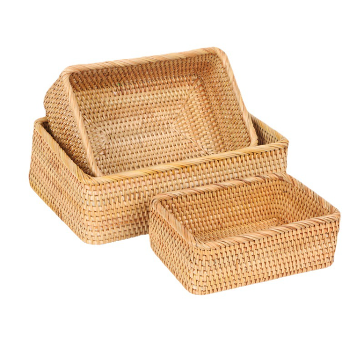Rectangular Wicker Baskets Decor Handmade Woven Nesting Bread Baskets ...