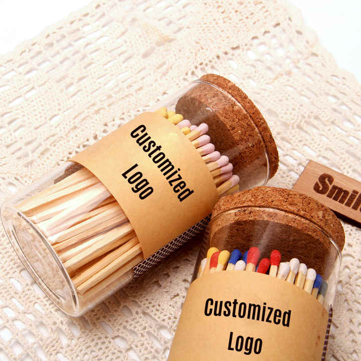 Custom Logo Long Wooden Matches Colorful Safety Matches in Glass Jar ...