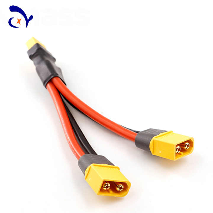 Amass XT60H Series 12AWG Dual Extension Y Splitter Cable Male/Female Nylon Battery Connector ...