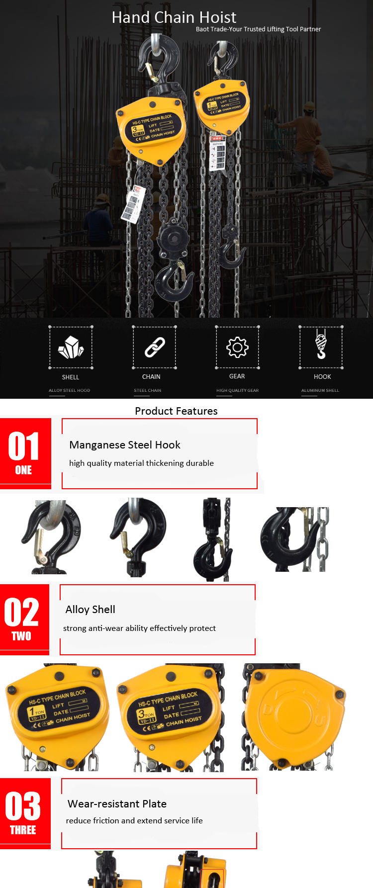 Single drop chain block 3mtr to 20mtr lifting height heavy duty manual ...