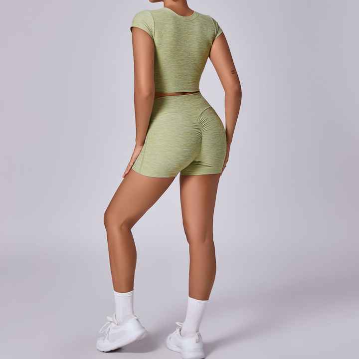 Women Fitness Clothes 2 Piece Shorts Sleeve Crop Top and Shorts Sets Gym Sportswear Clothes ...