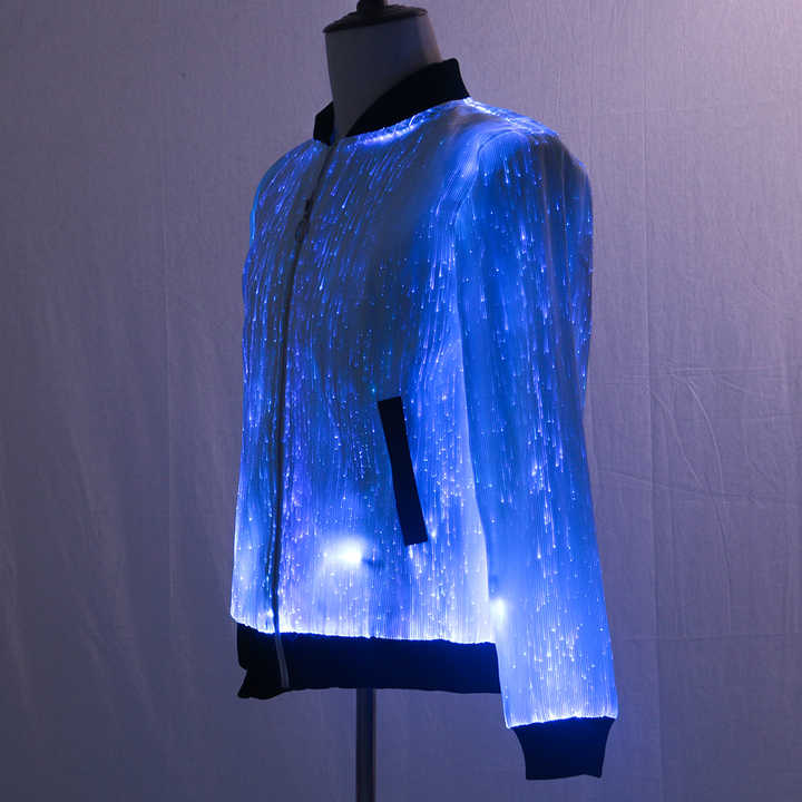 Plus Size Windproof Light Jacket for Men - Luminous Fiber Optic EDM ...