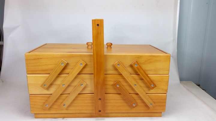 Unfinished Pine Wooden Folding Sewing Box - Handmade Craft