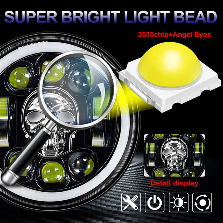 NEW Skull 5.75 Inch Motorcycle LED Headlight RGB with Angel Eyes 5.75 ...