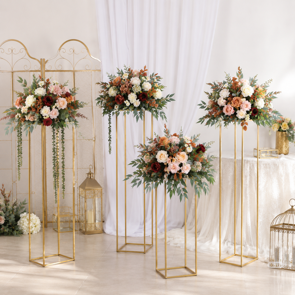 Champagne Rose Artificial Wedding Flower Arrangement Autumn Green Table ...