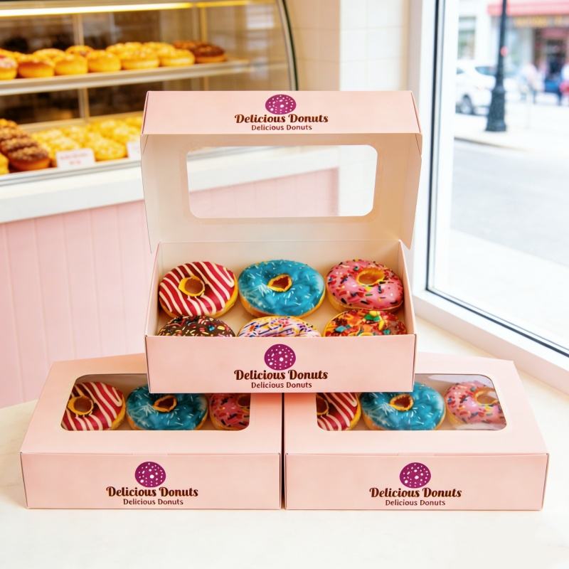 Custom Durable Waterproof Foldable Blue Pink Cookie Boxes Window Coated ...