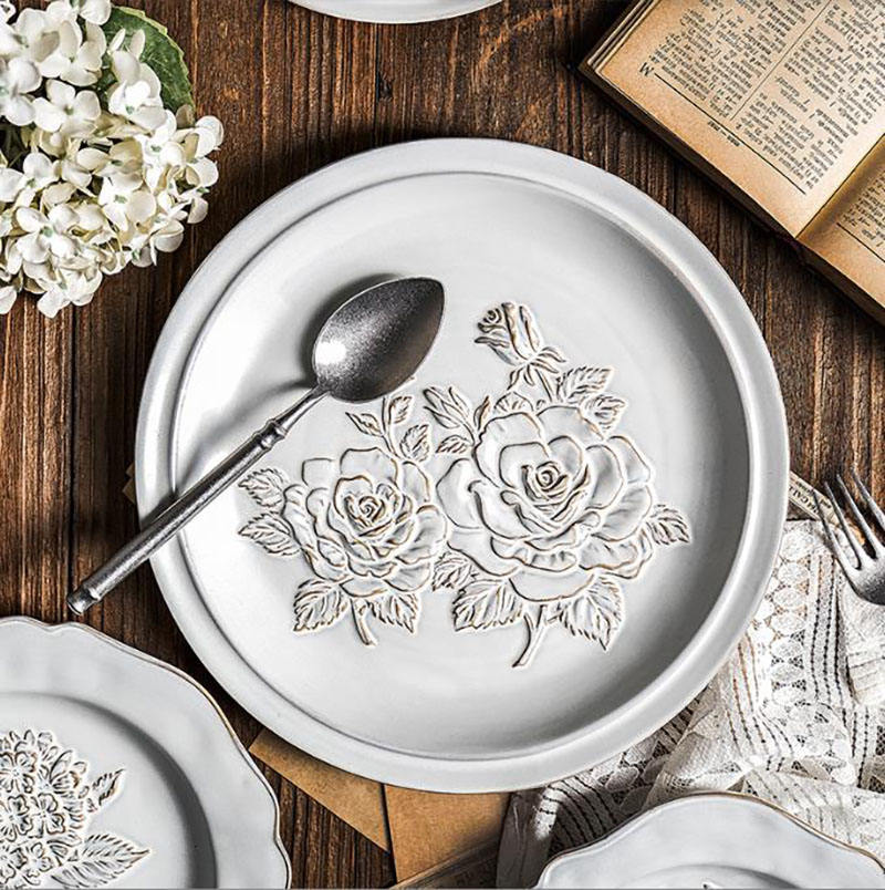 French-style Creative Simple Embossed Floral Western Dinner Plate Retro ...