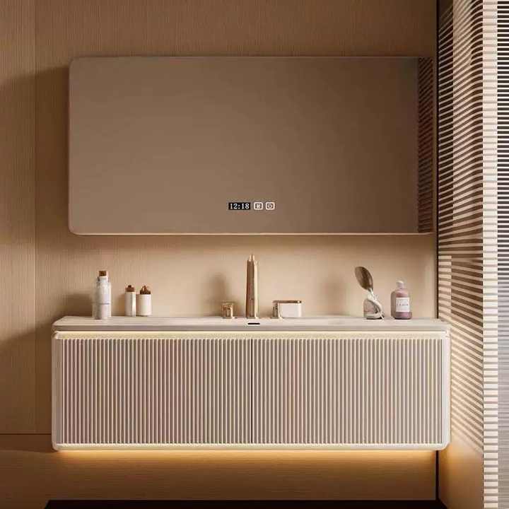 Luxury Rubber Wood Wash Basin Cabinet with LED Mirror