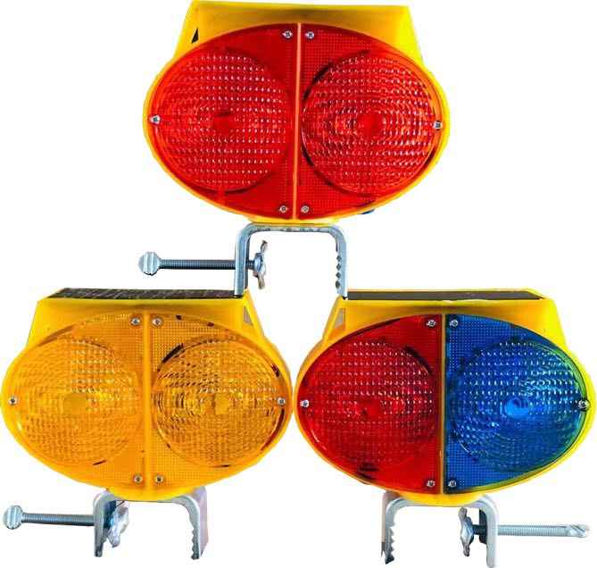 Flashing Red Blue LED Blinkers - Solar Traffic Safety Lights