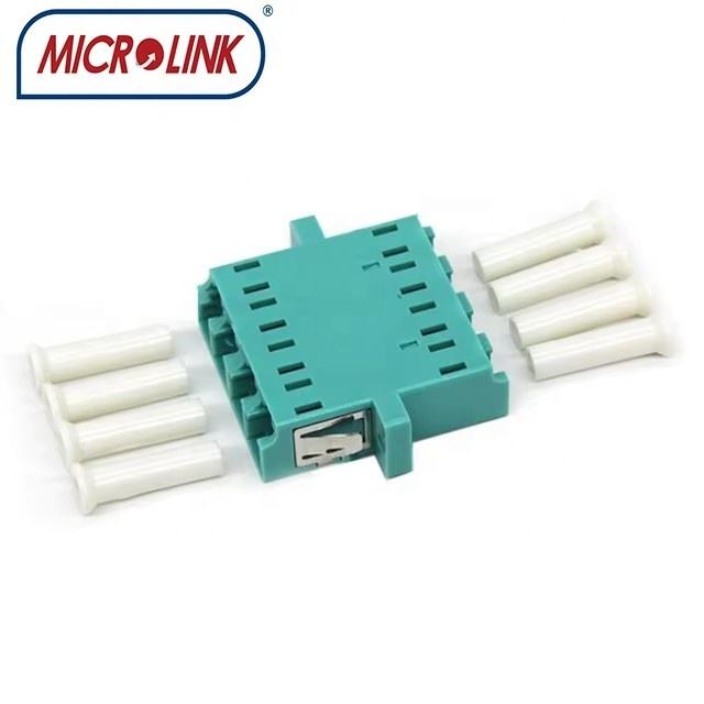 Aqua LC/UPC OM3 multimode Quad Flange MM Fiber Optic Adapter Coupler ...