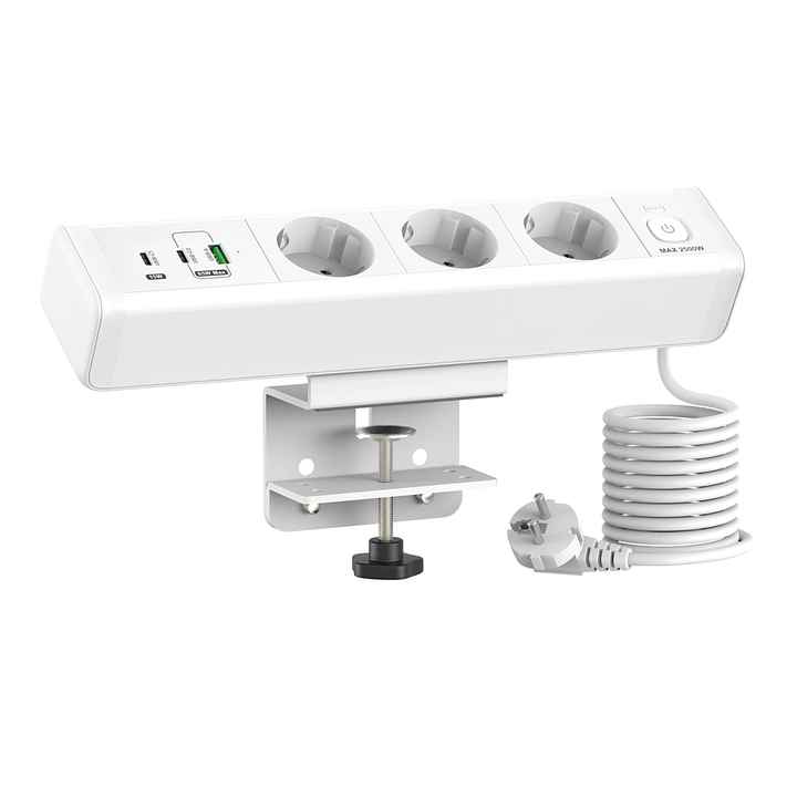 EU Standard 65W Clamp on Desktop 3 Outlet Power Strip Surge Protector ...