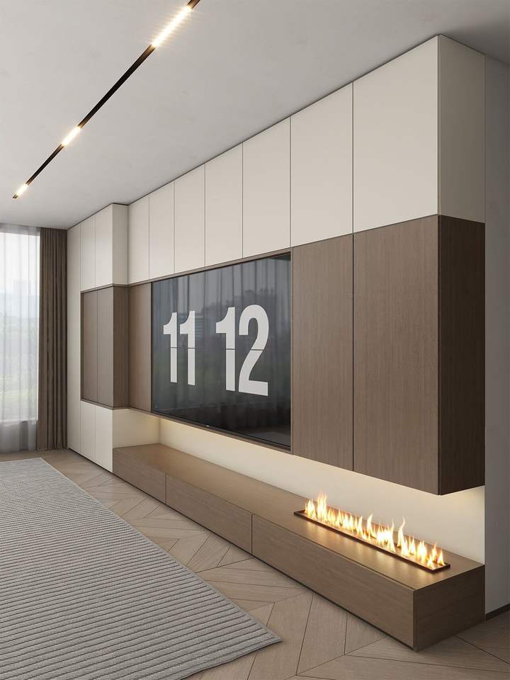 Minimalist Fireplace TV Wall Cabinet, Sleek Built-in TV Stand with ...