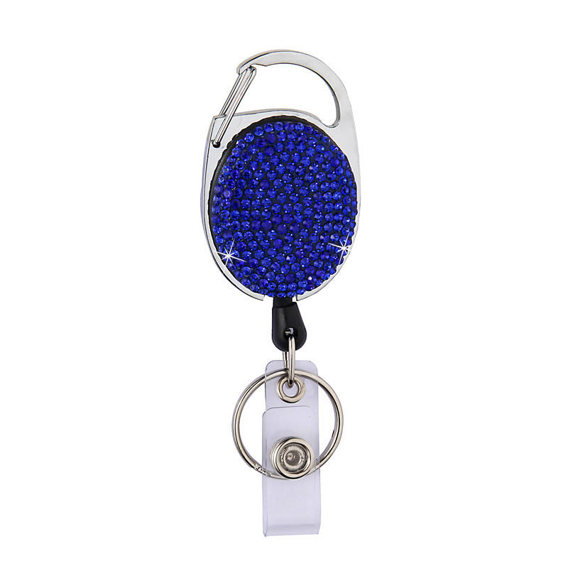 Rhinestones Alloy Round Pass ID Card Badge Easy to Pull Retractable ...