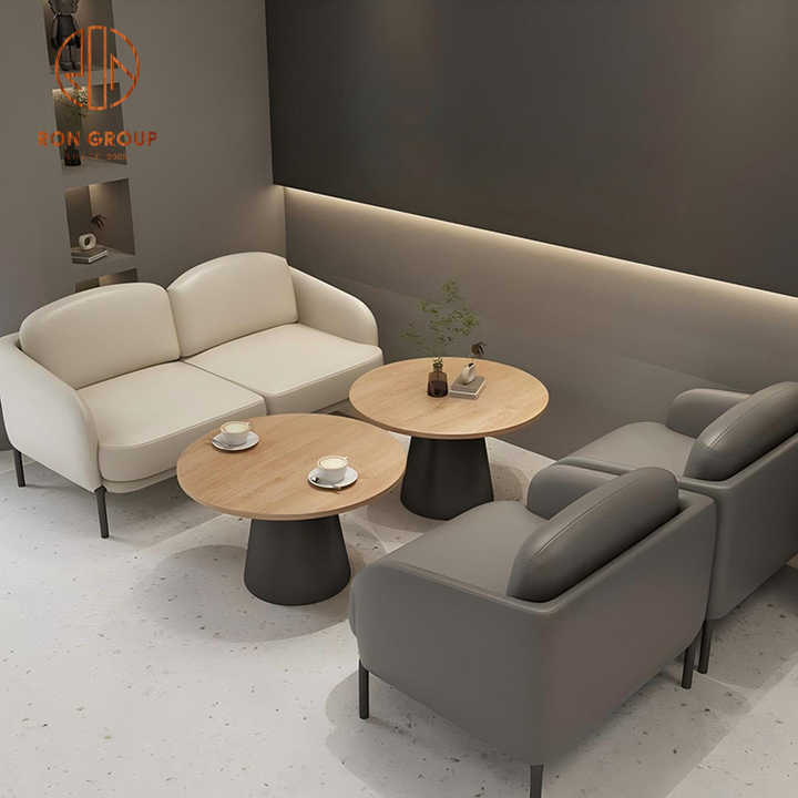 Modern Commercial Restaurant Cafe Furniture Set 2 Light Sofa with Round ...