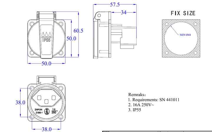 16A 250V T13 Swiss Power Outlet with Cover Waterproof 3 Pin Switzerland ...