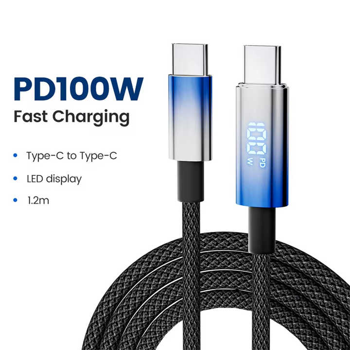Premium Gradient PD 100W 5A Type C to Type C Cable With Led Power Display compatible Fast ...