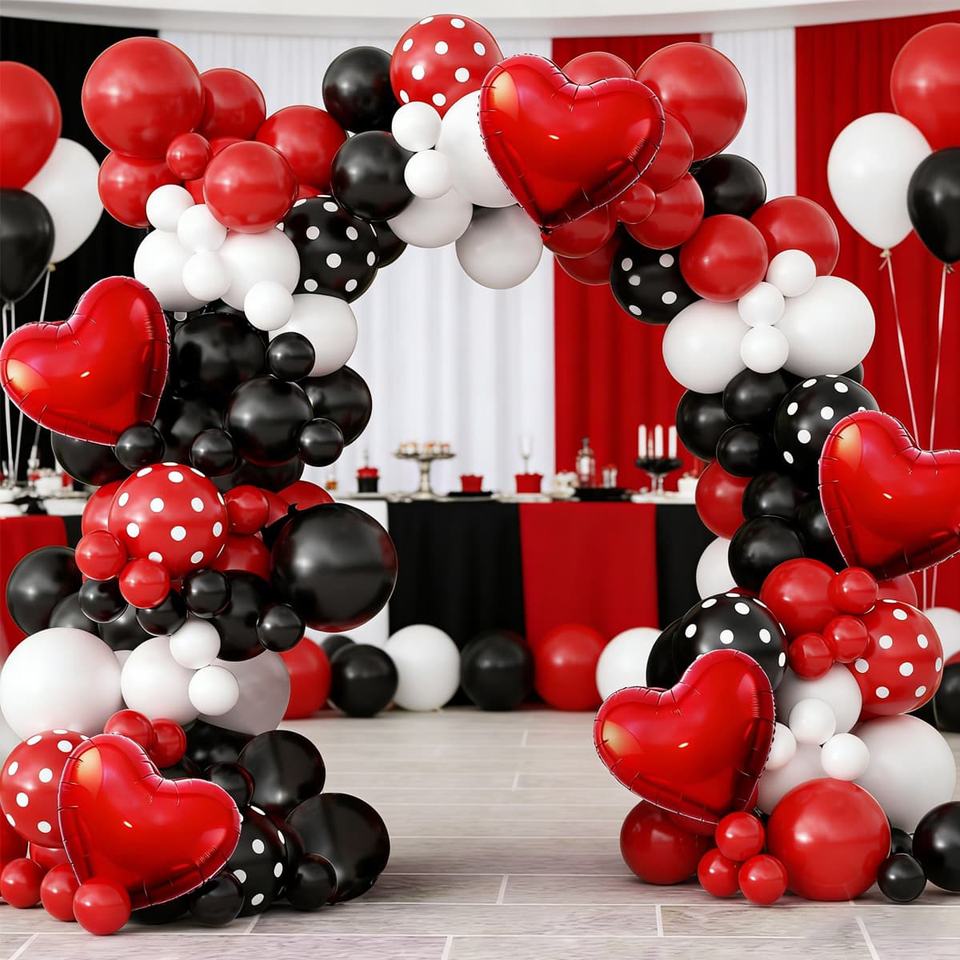 Red and Black Party Arch Balloons Red Heart-shaped Balloons for ...