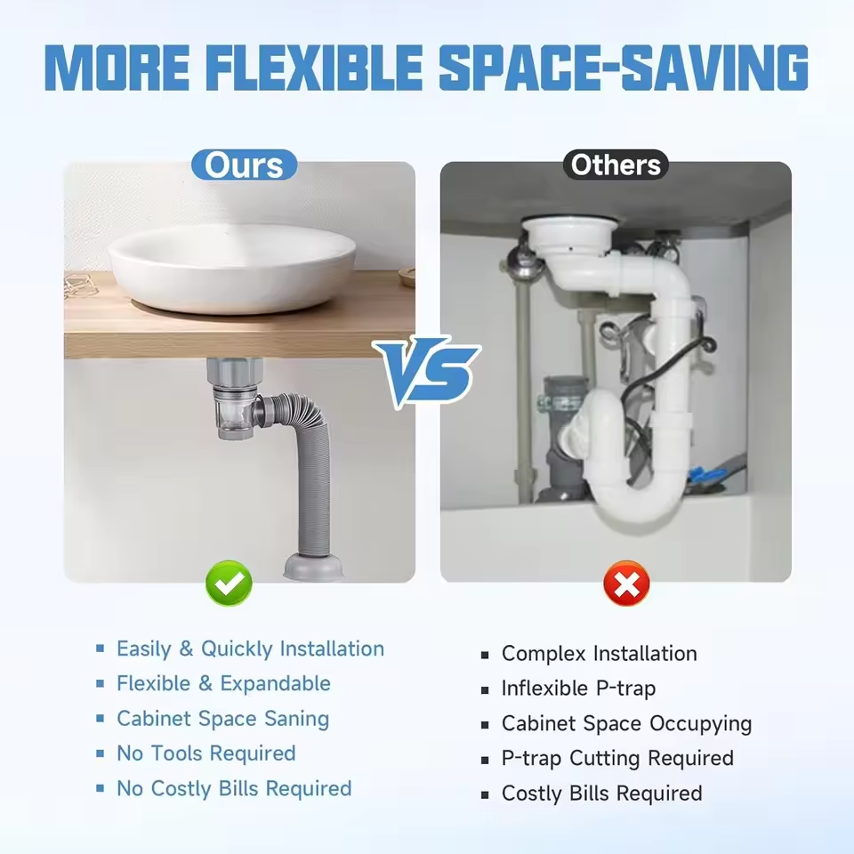 High Quality PP Universal Bathroom Drain Pipe Accessories Flexible Hose ...