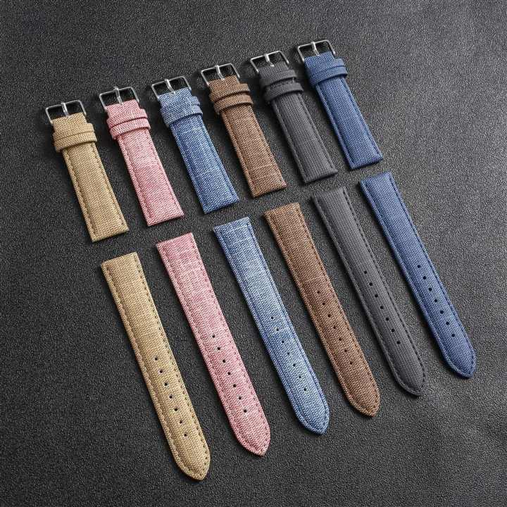 Denim Leather Hybrid Watch Strap 18mm 20mm 22mm 24mm Canvas Watch Band ...