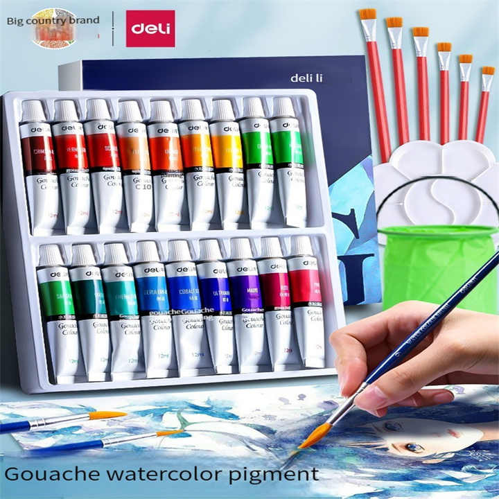 Deli cat air Gouache-18 guas 24 warna alat gambar anak-anak pemula seni ...
