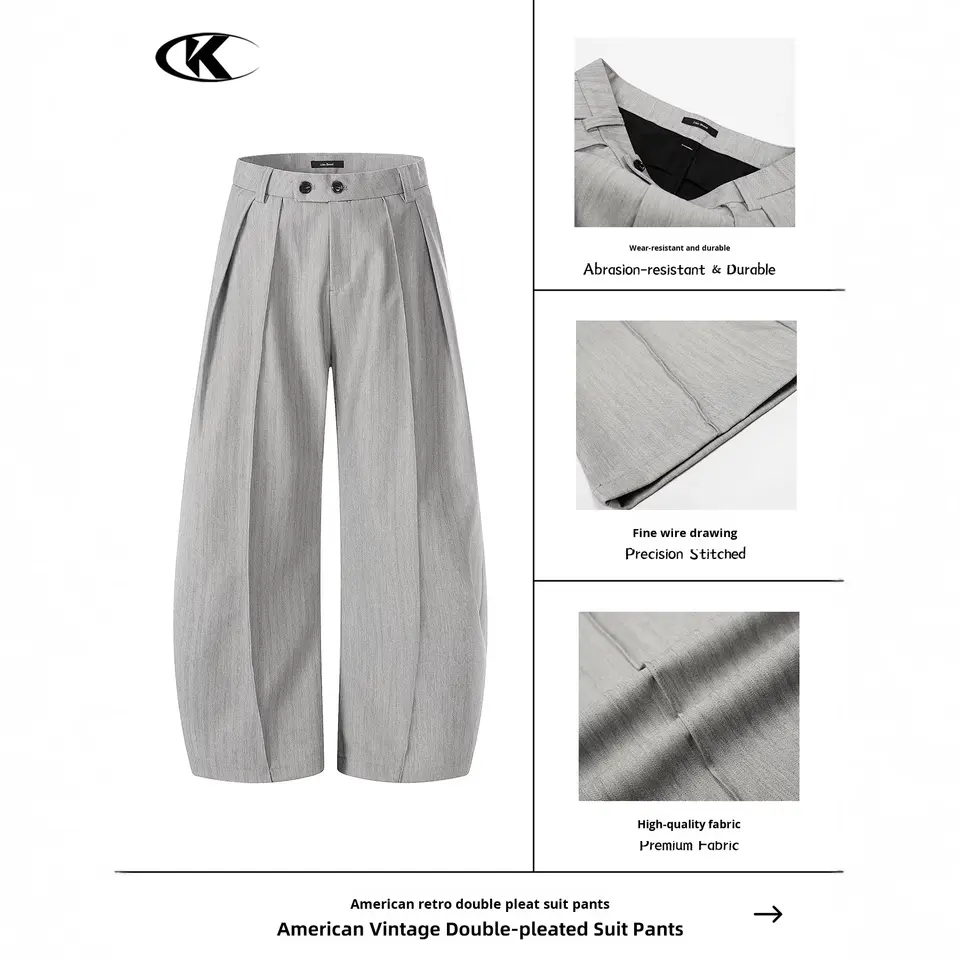 11KN Men's High-Quality Pleated Wide-Leg Trousers Custom Dual-Color ...