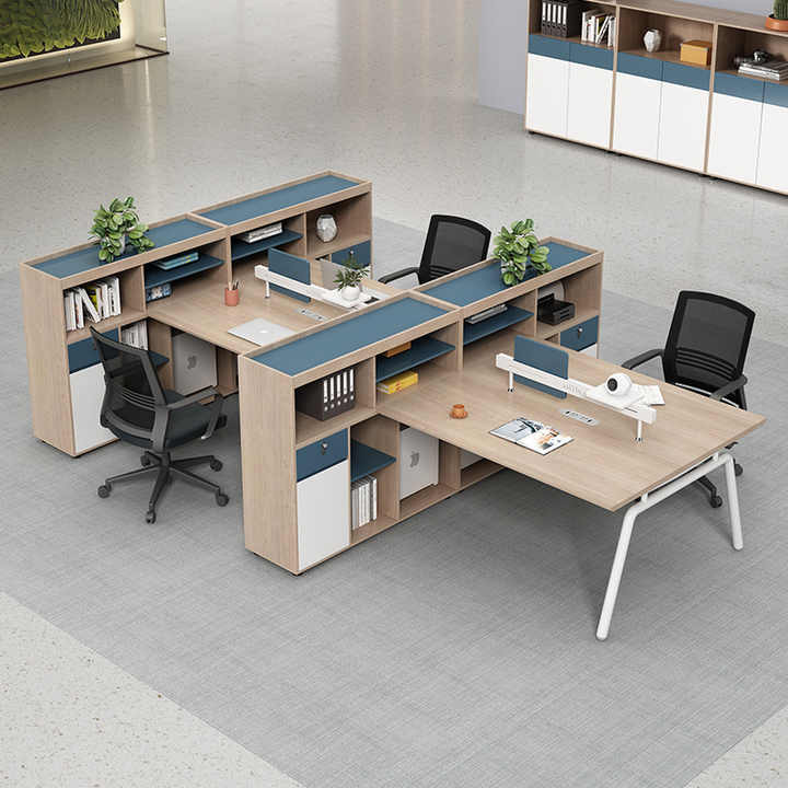 Two Person Office Desk with Built-In Shelving and Secure Storage Office ...