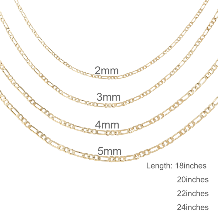 Cuban Link Chain 18K Gold Pave Cut Figaro Link Chain 3mm 4mm 5mm 6mm ...