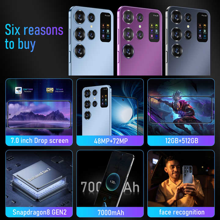 Teléfono móvil Original S24 Ultra 16GB + 512GB Smartphone 7 pulgadas Desbloqueado tarjeta dual ...