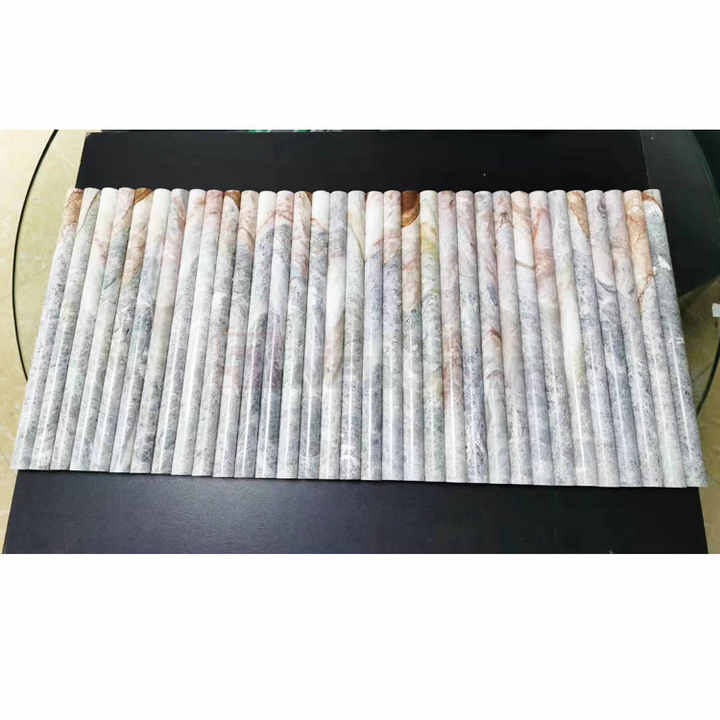 Natural stone new design modern fluted wall panel round surface outdoor ...