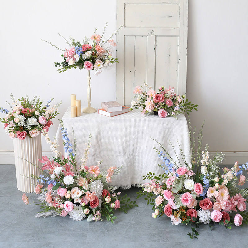 Pastel Pink White Artificial Flowers Wall Hanging Table Decor Wedding ...