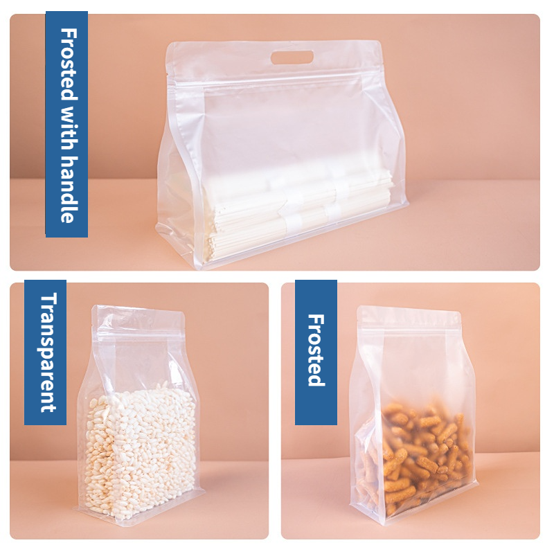 Transparent Food Grade Flat Bottom Stand up Pouch Eight Side Seal Bags ...