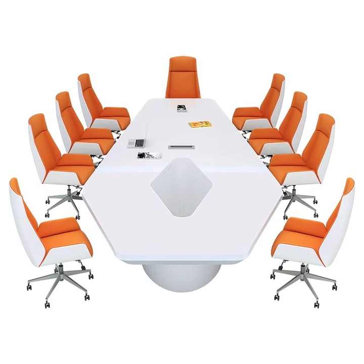 Modern 10-Seater Large White Conference Table and Chair Set Office Desk ...