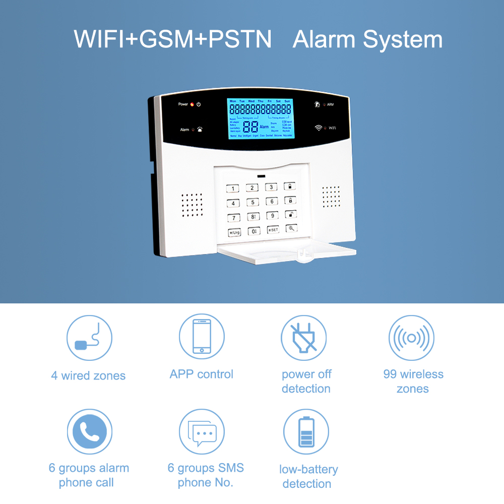 99 Wireless Zones 4 Wired Zones GSM Alarm System for Home Security