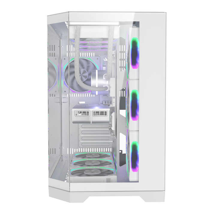 Full Tower Desktop with Lcd Side Glass White Pc Casing Cpu Cabinet Atx ...