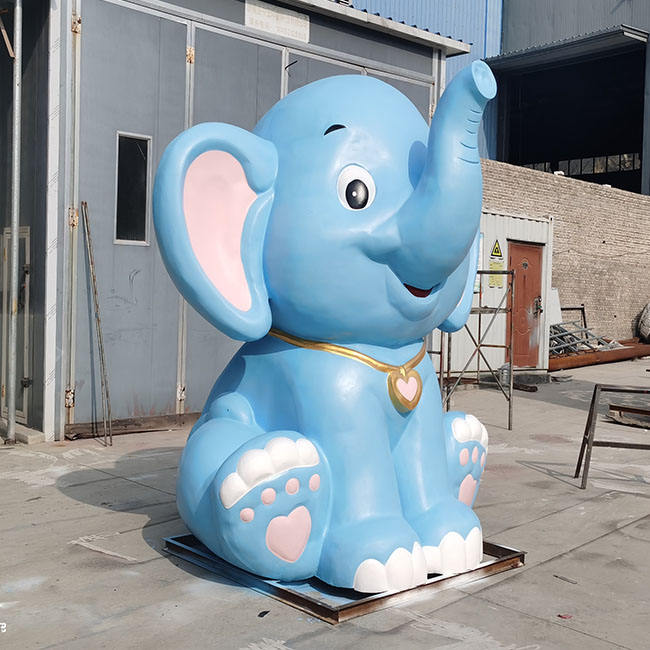 Blue Cartoon Baby Elephant Sculpture Stainless Steel Pure Handmade ...