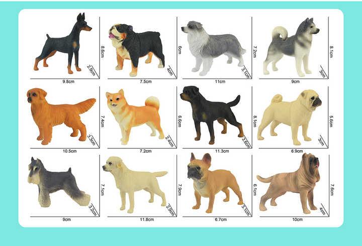 12 Kinds Mixed Pack PVC Realistic Figure Set Plastic Pet Dog Mode Toy ...