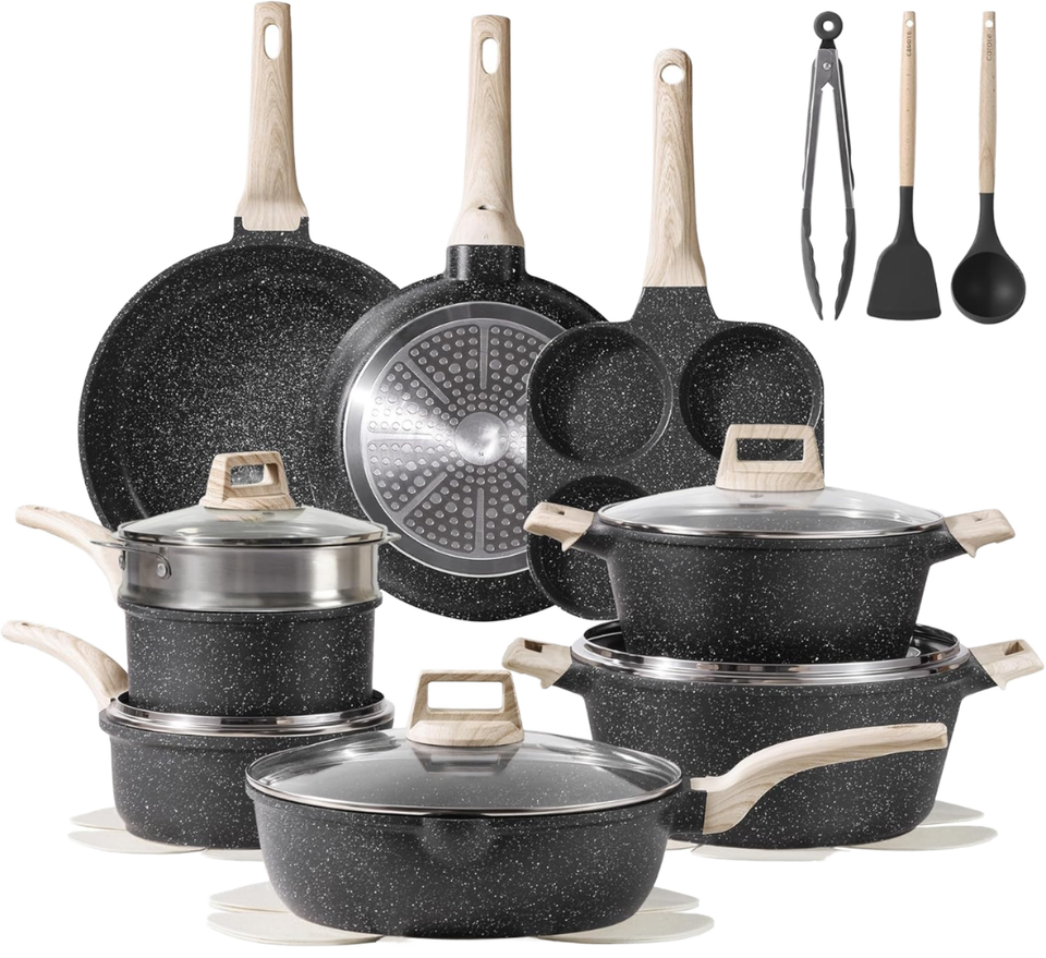 Luxury Classic 21-Piece Cookware Set PTFE Coating Glass Lid Non-Stick ...