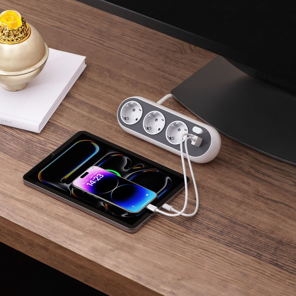 2026 Desktop Power Socket 3-Outlet Extension Strip with 1 USB 2C PD25W ...