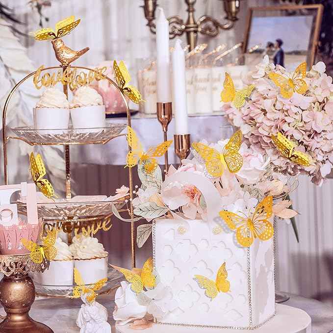 Damai 3D Butterfly Wall Decor Gold Colorful Butterfly Decorations for ...
