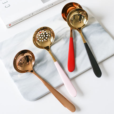 Korean Cooking utensils Wooden Handle Stainless Steel Soup Spoon and ...