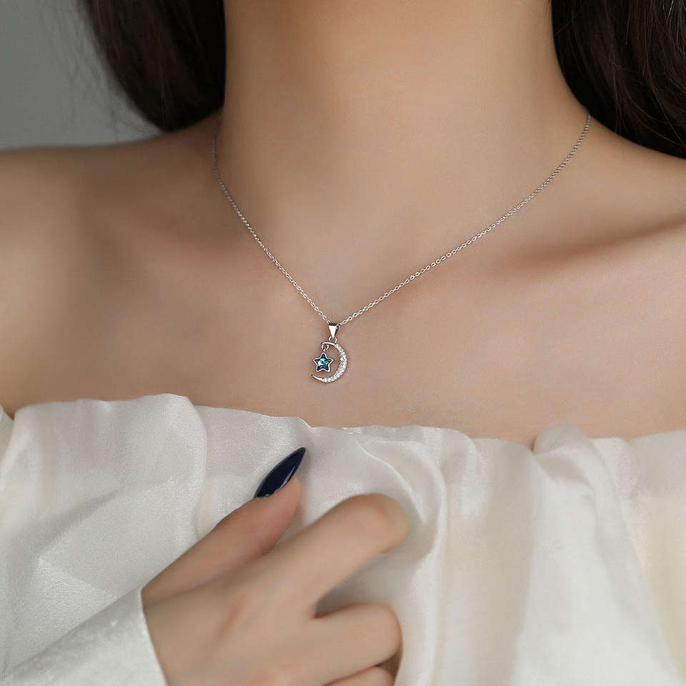 Trendy Delicate Charm S999 Sterling Silver Cubic Zirconia Blue Crystal ...